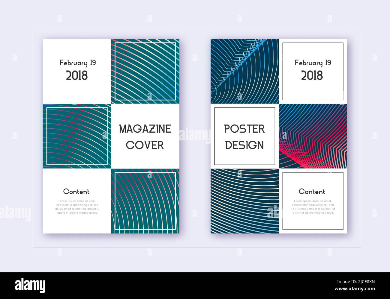 Business cover design template set. Red white blue abstract lines on ...