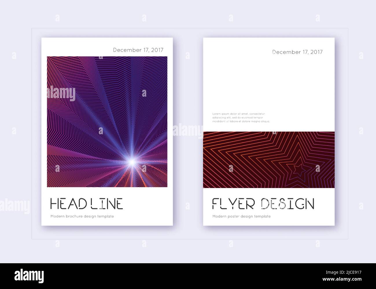 Minimal cover design template set. Violet abstract lines on dark ...