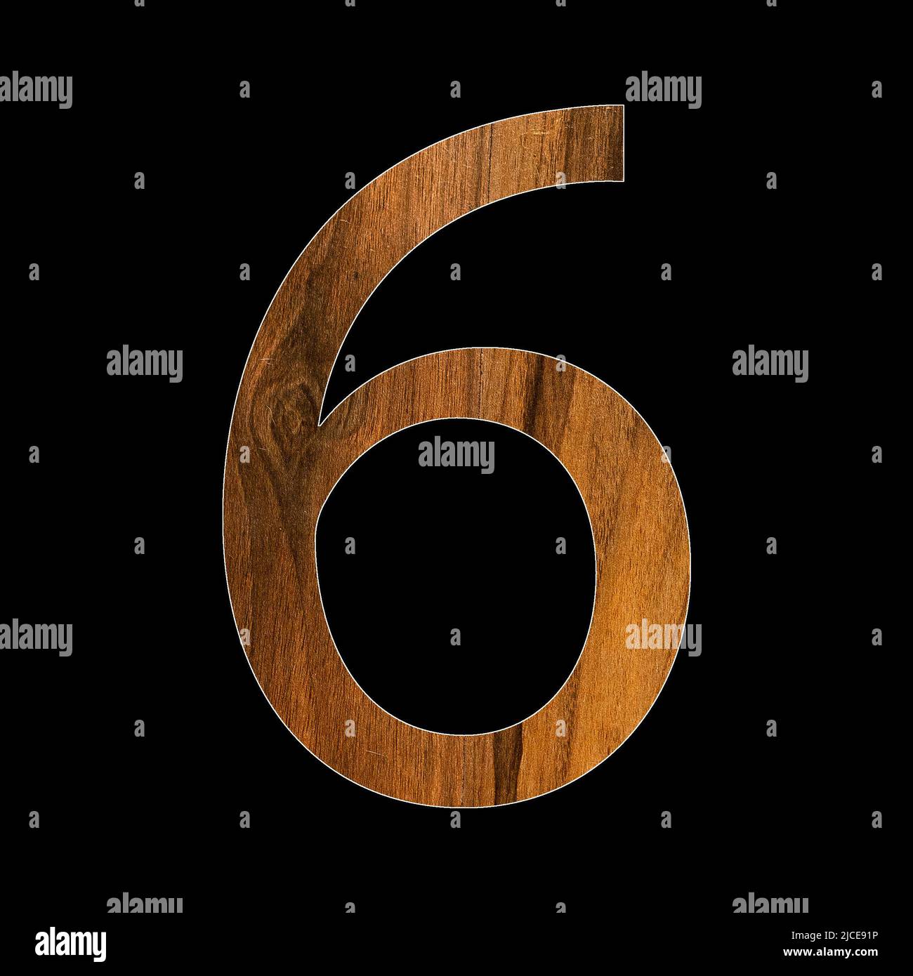 Number six in wood texture - black background Stock Photo - Alamy