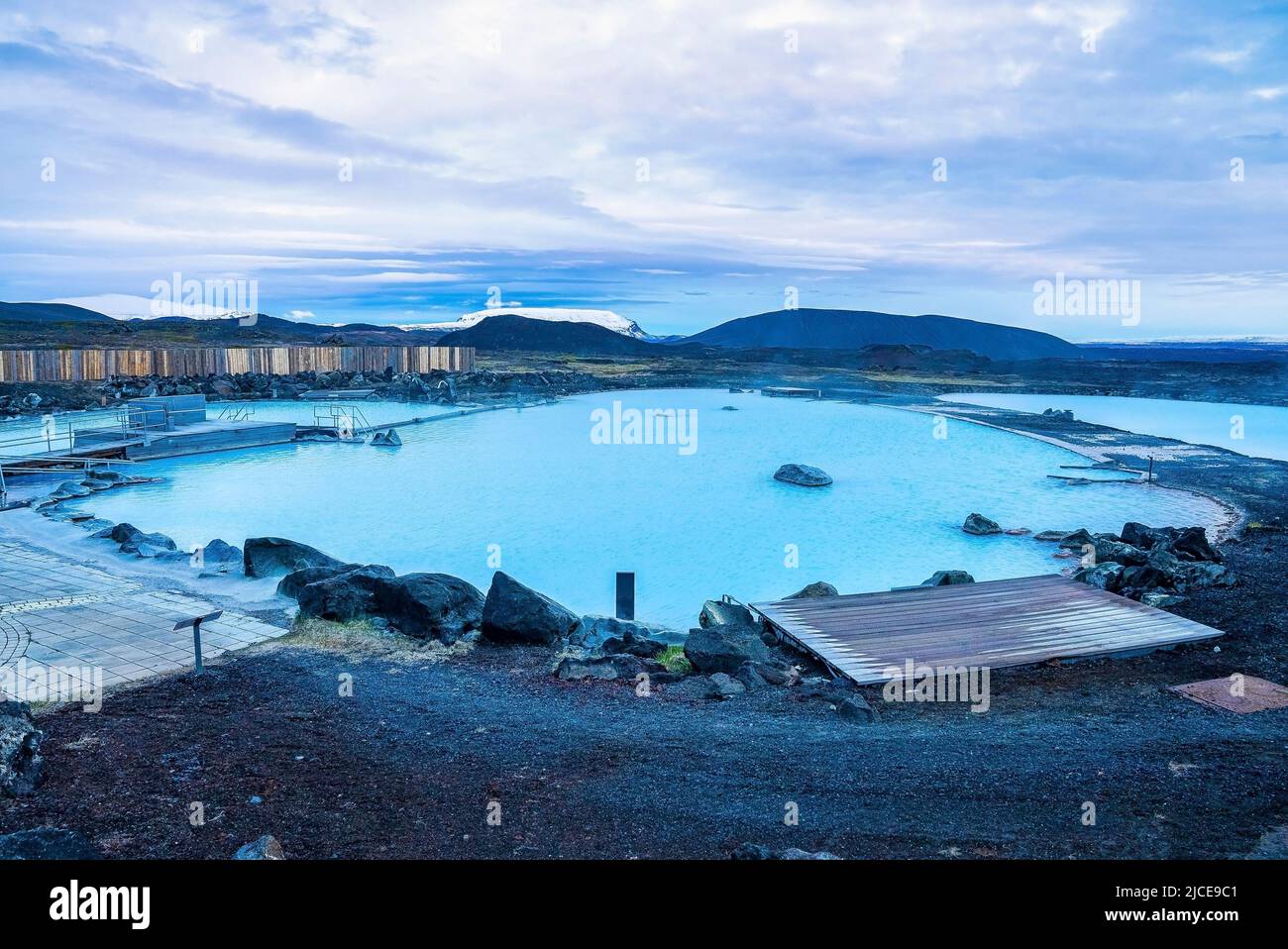 Beautiful view of natural blue lagoon in geothermal spa against ...