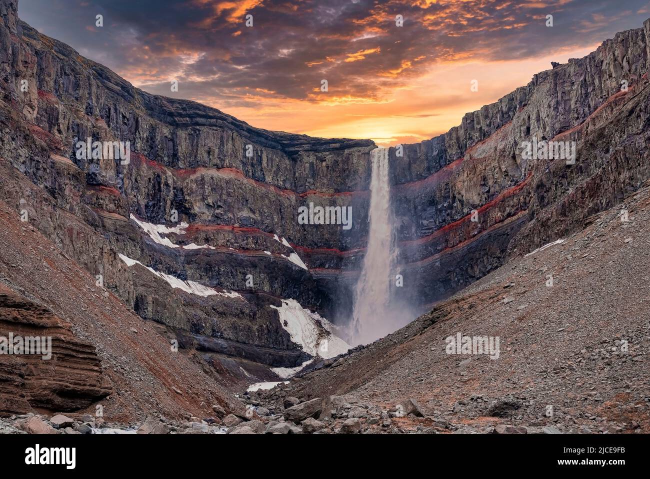 Beautiful cascades of scenic Hengifoss falling from mountains during ...