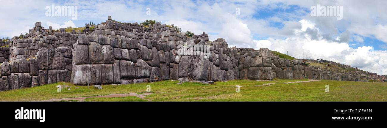 Panoramic view of Sacsayhuaman, Inca ruins in Cusco or Cuzco town, Peru ...