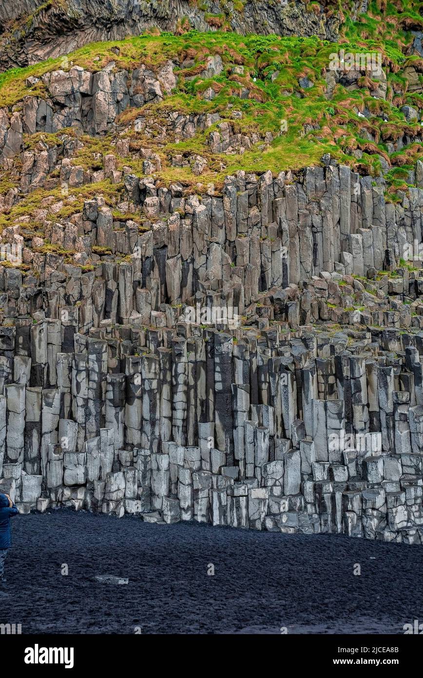 Scenic view of basalt column formation at famous Reynisfjara Beach ...