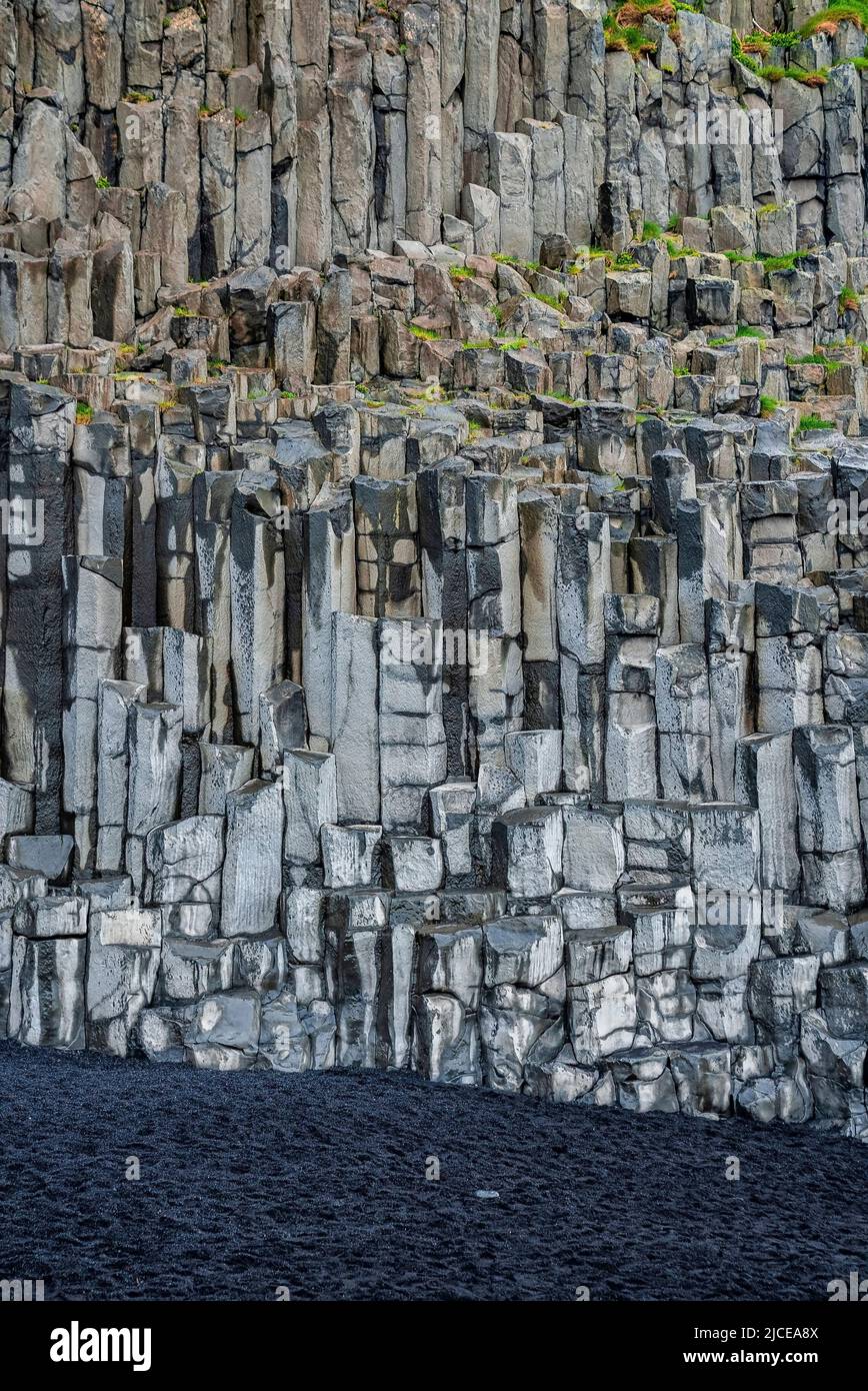 Beautiful majestic basalt column formation at famous Reynisfjara Beach ...