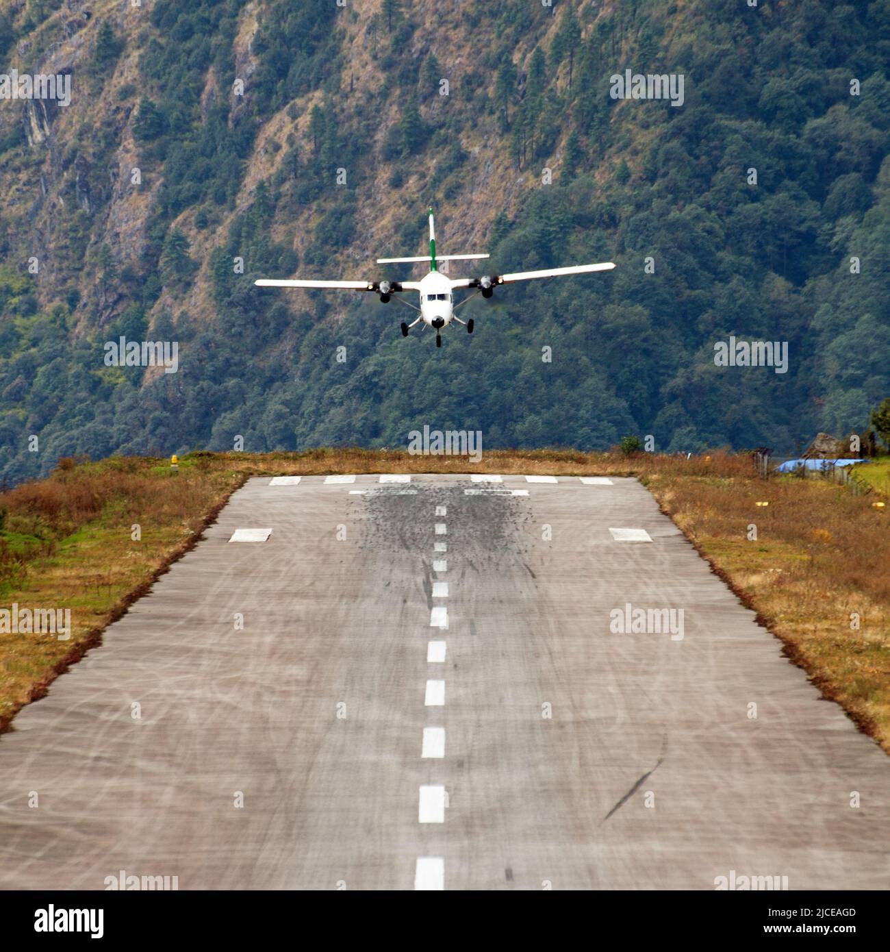 Lukla airport and airplane, Khumbu valley, Solukhumbu, Everest area ...