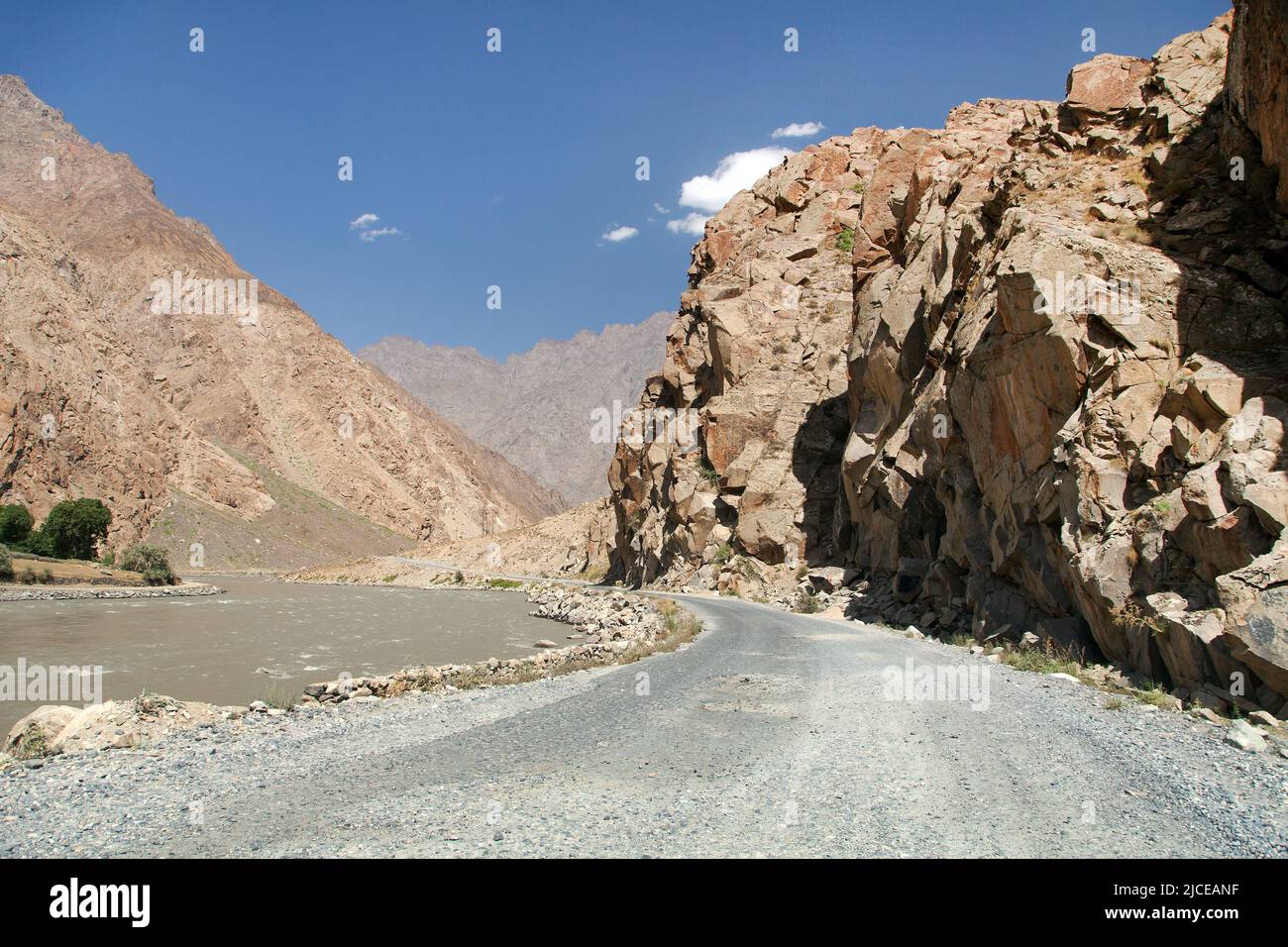 Pamir highway M41 international road or pamirskij trakt. Panj river and ...
