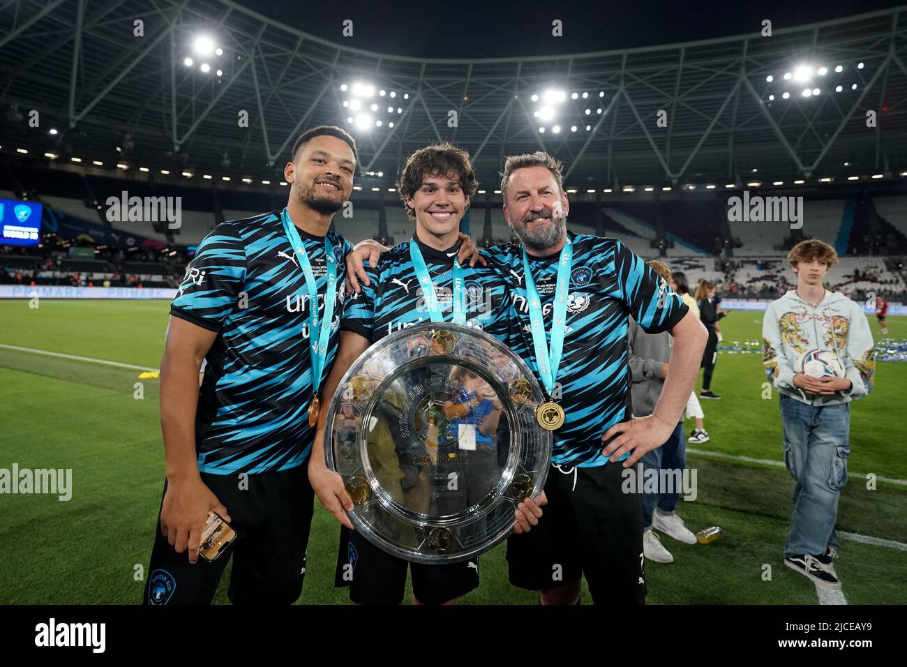 Rest of the World XI's Steven Bartlett, Noah Beck and Lee Mack (L-R ...