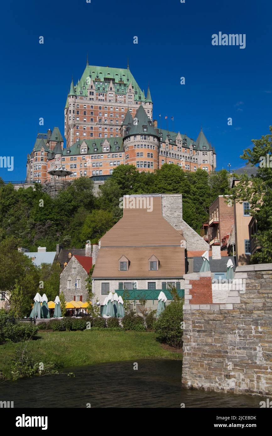 Old Fortification wall and Chateau Frontenac in spring, Old Quebec City ...