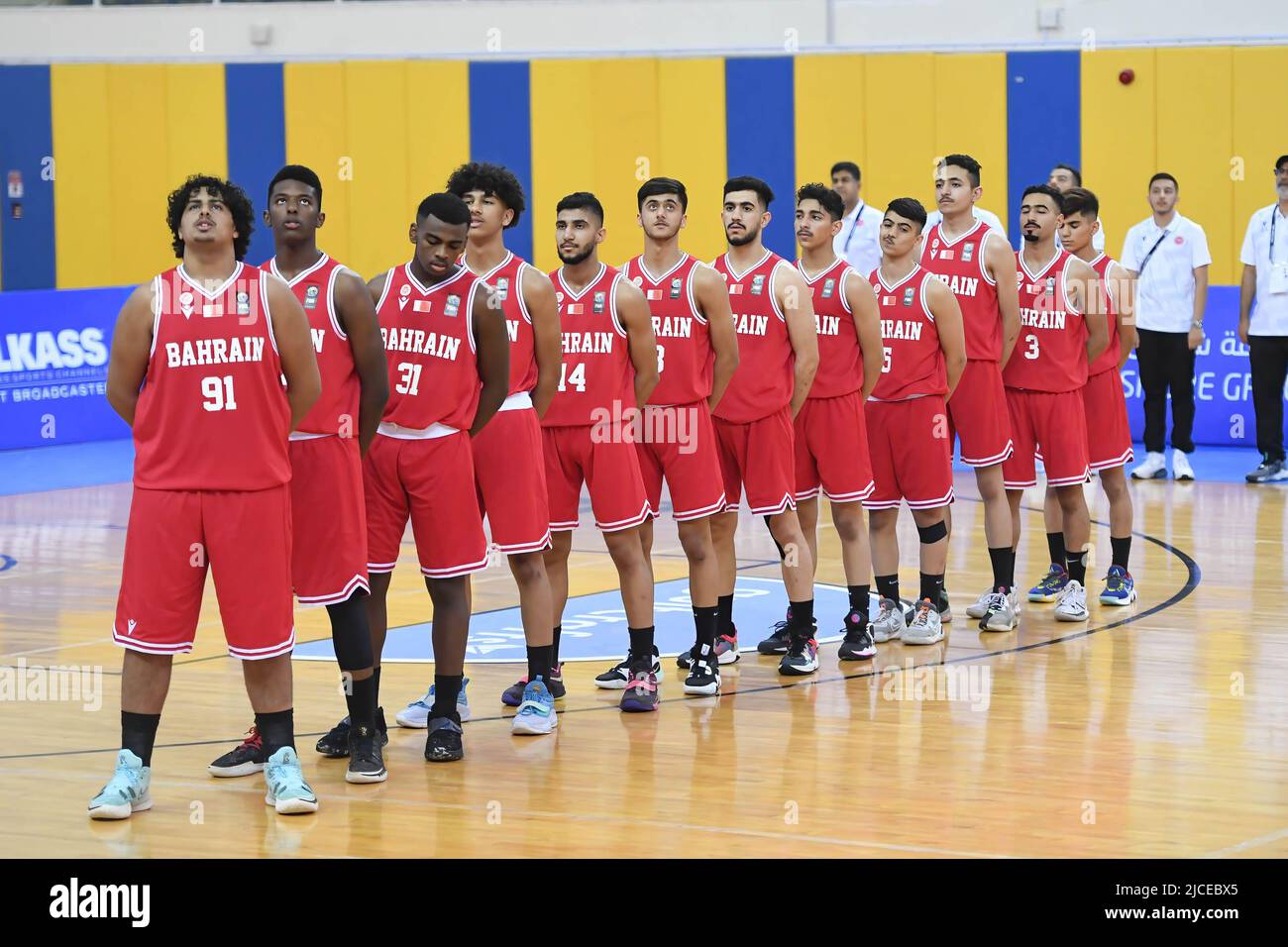 Brunei team players line up during the 2022 FIBA U16 Asian Championship ...