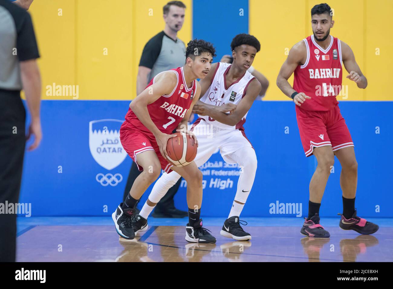 Hasan Ghareeb (L) of Brunei Basketball team in action during the 2022 ...