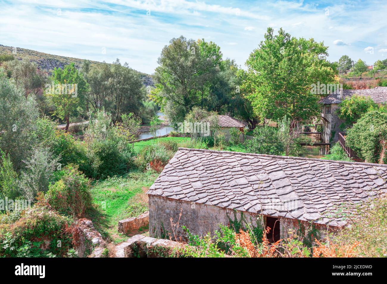 Village in Bosnia and Herzegovina . Rustic houses with traditional ...