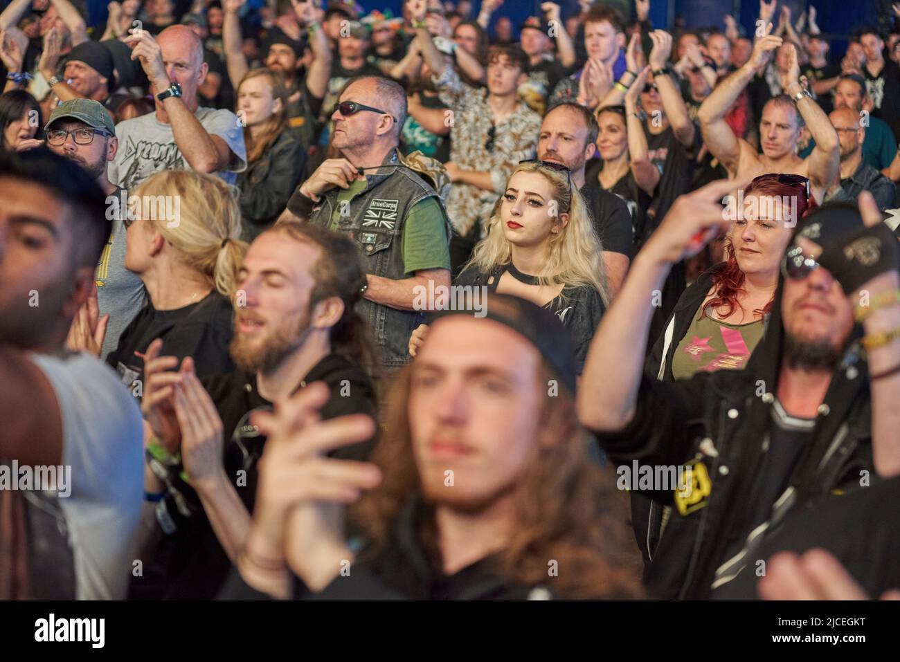Fans at Bloodstock Open Air Festival, Catton Park, Derbyshire, UK. 12 ...