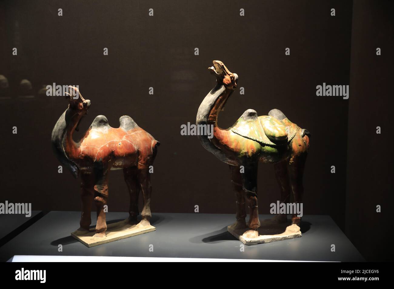 XI'AN, CHINA - JUNE 12, 2022 - Tricolor Camel figures of the Tang ...