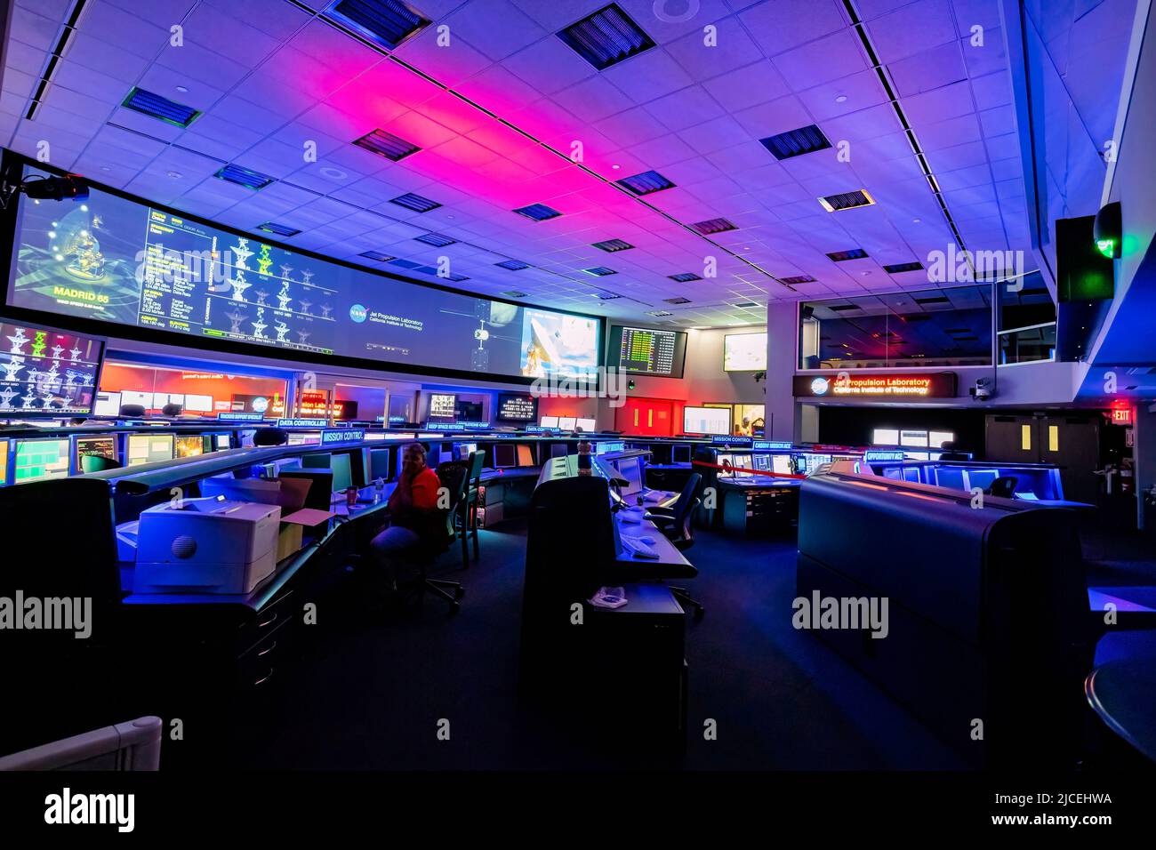 Los Angeles, OCT 11 2015 - Interior view of The Nasa command center ...