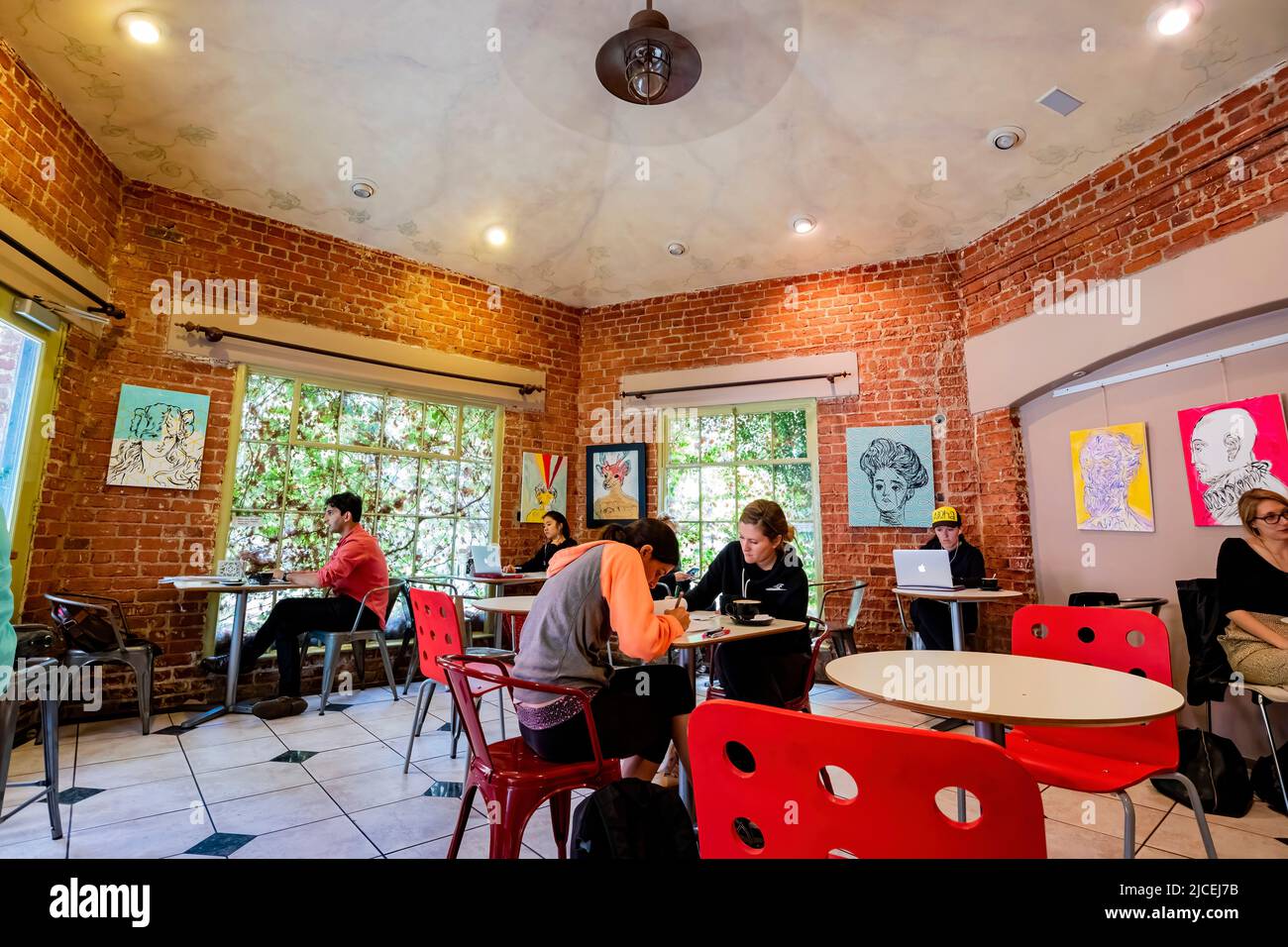 Los Angeles, MAY 22 2015 - Interior view of a modern simple restaurant ...