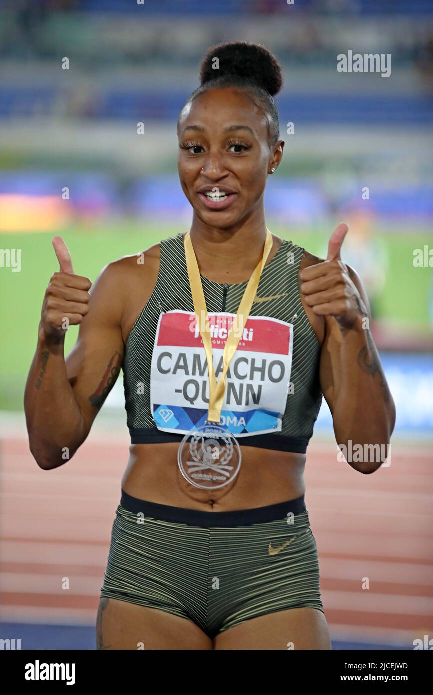 Jasmine Camacho-Quinn (PUR) poses after winning the women's 100m ...