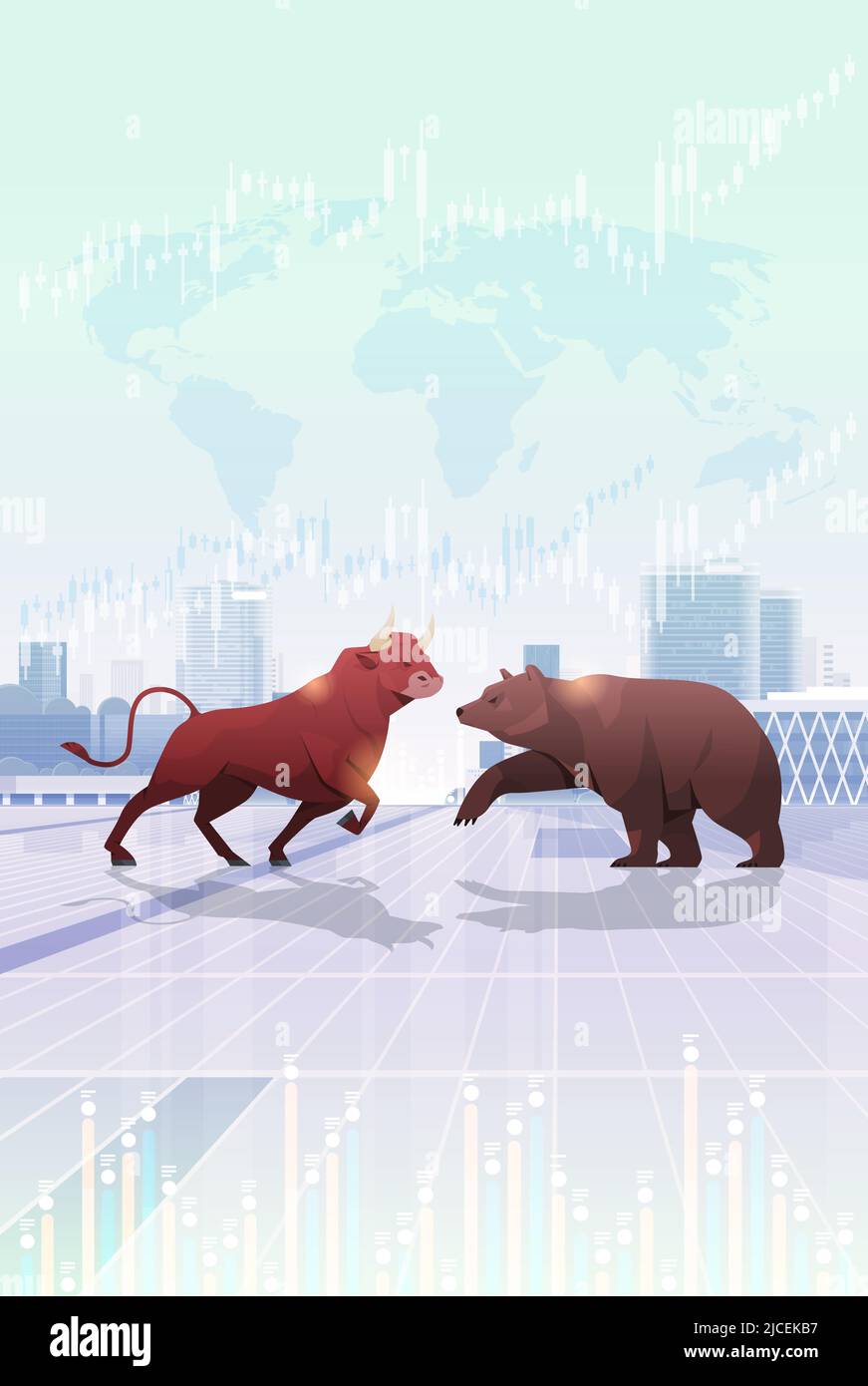 angry fighting bull and bear in attacking pose dangerous mammal animals ...