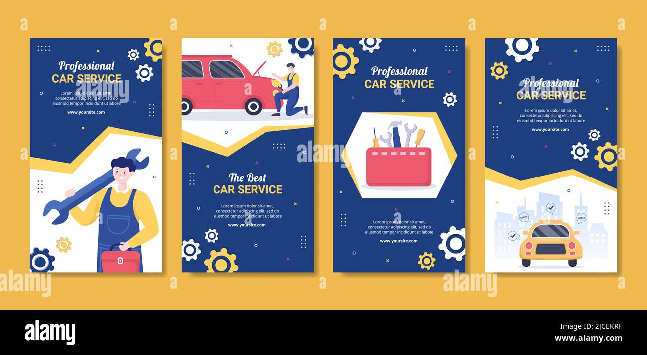 Car Service Stories Template Social Media Flat Cartoon Background ...
