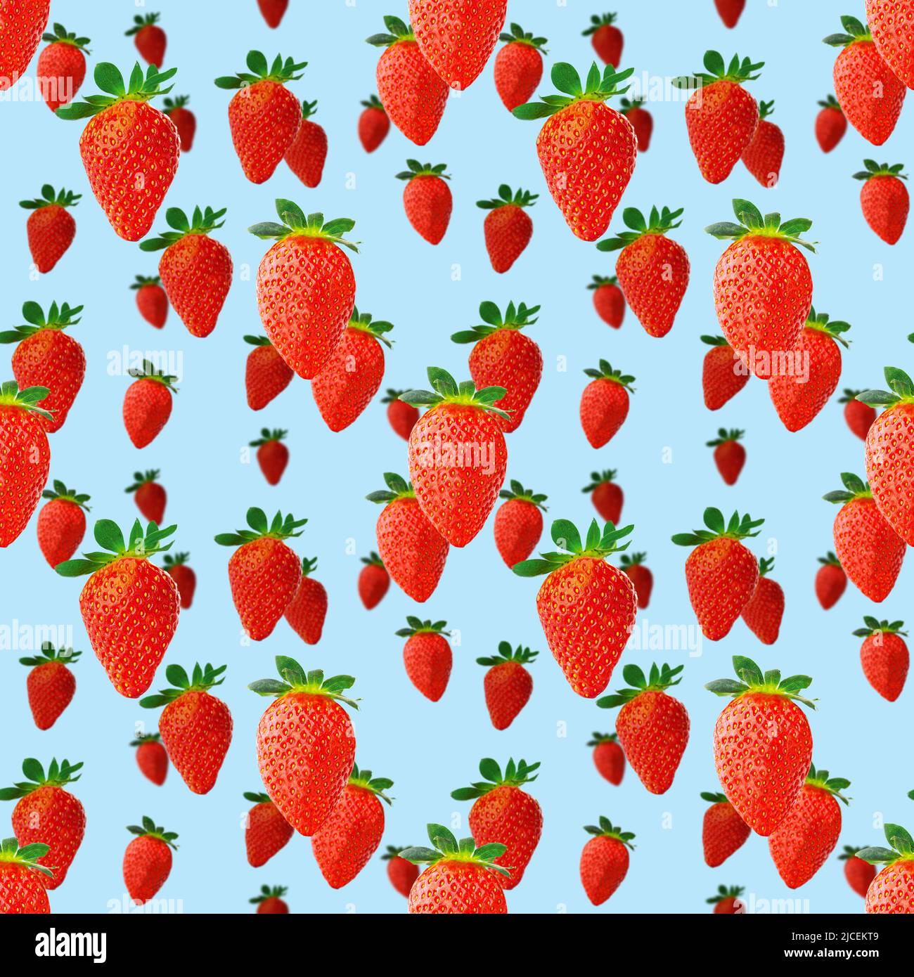 Strawberry seamless pattern. Ripe strawberries isolated on blue ...