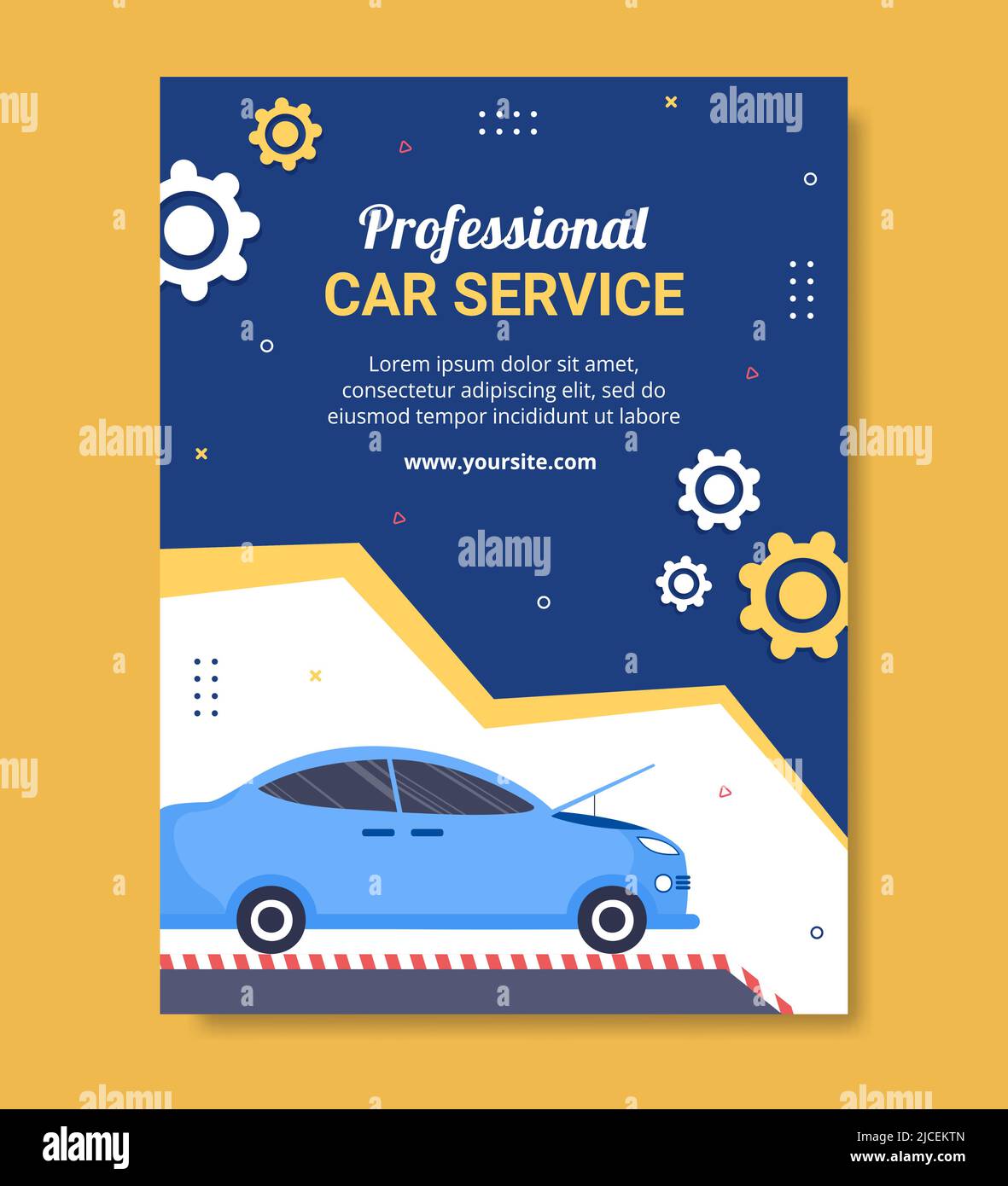 Car Service Poster Template Social Media Flat Cartoon Background Vector ...