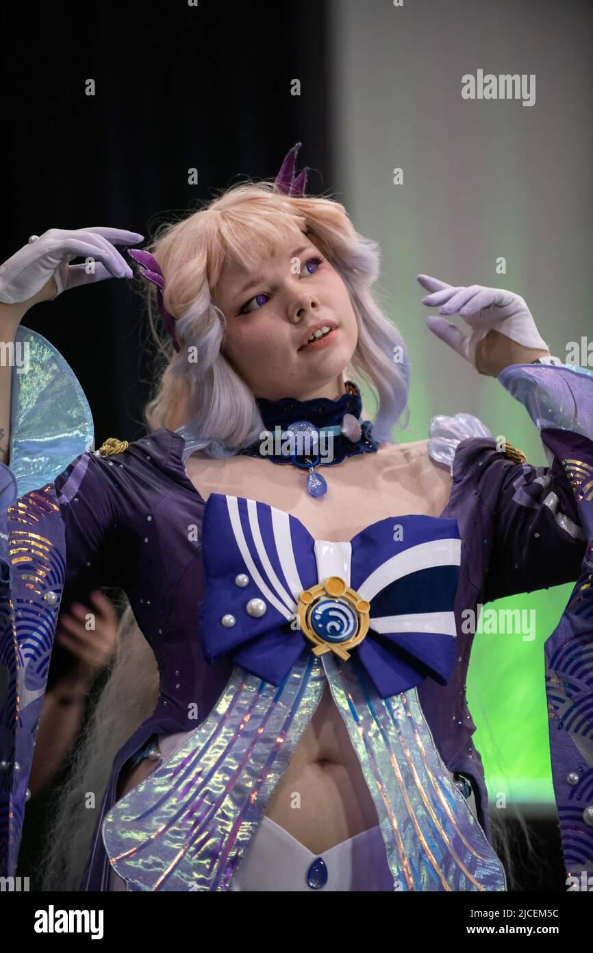 Melbourne, Australia. 12th June, 2022. A cosplayer takes part in a ...