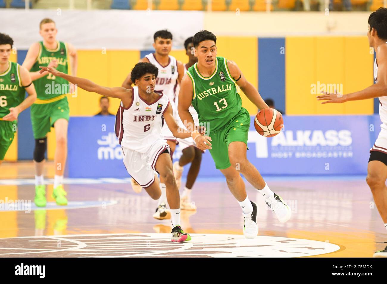 Doha, Qatar - 12 Jun 2022, Roman Siulepa (R) of Australia Basketball ...