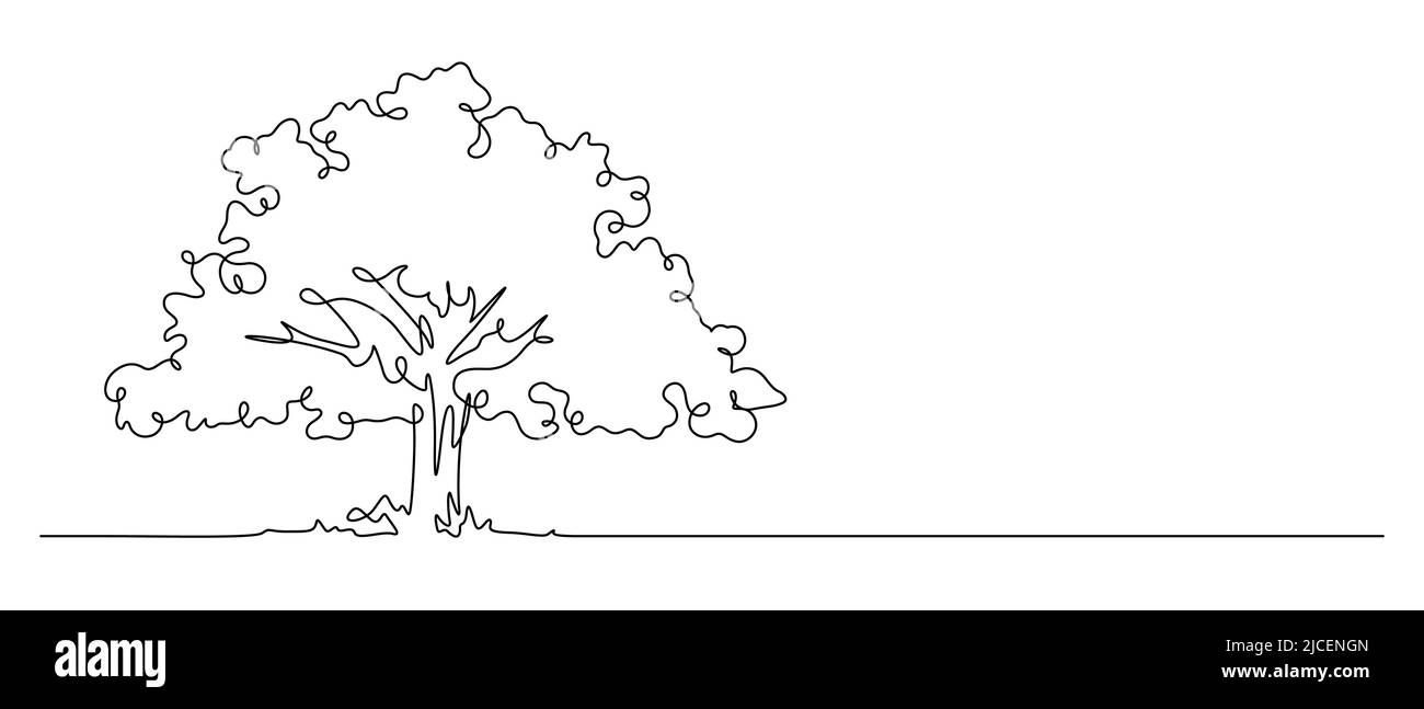 continuous line drawing of big tree environmental concept vector ...