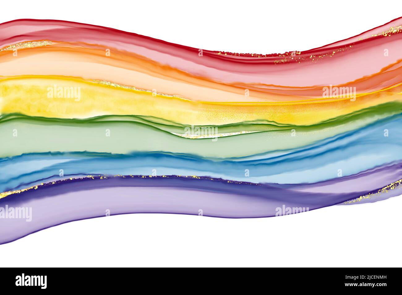 Rainbow line abstract background art painting decorated with gold flow ...