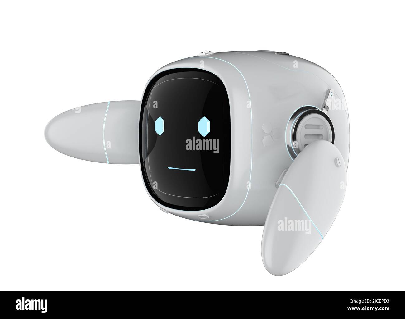 3d rendering cute assistant artificial intelligence robot no leg with cartoon character hand up ...