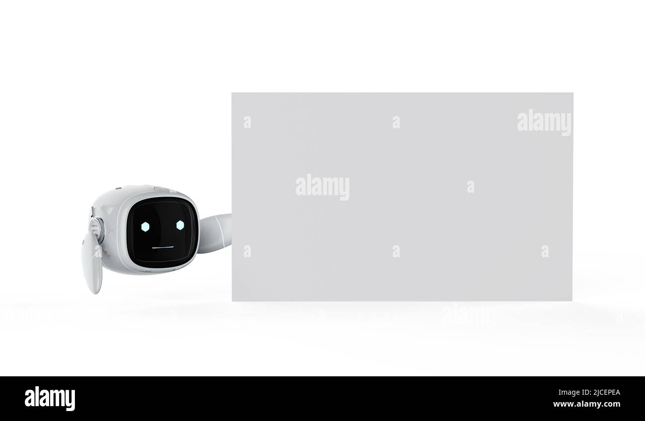 3d rendering cute assistant artificial intelligence robot no leg with blank white space Stock ...