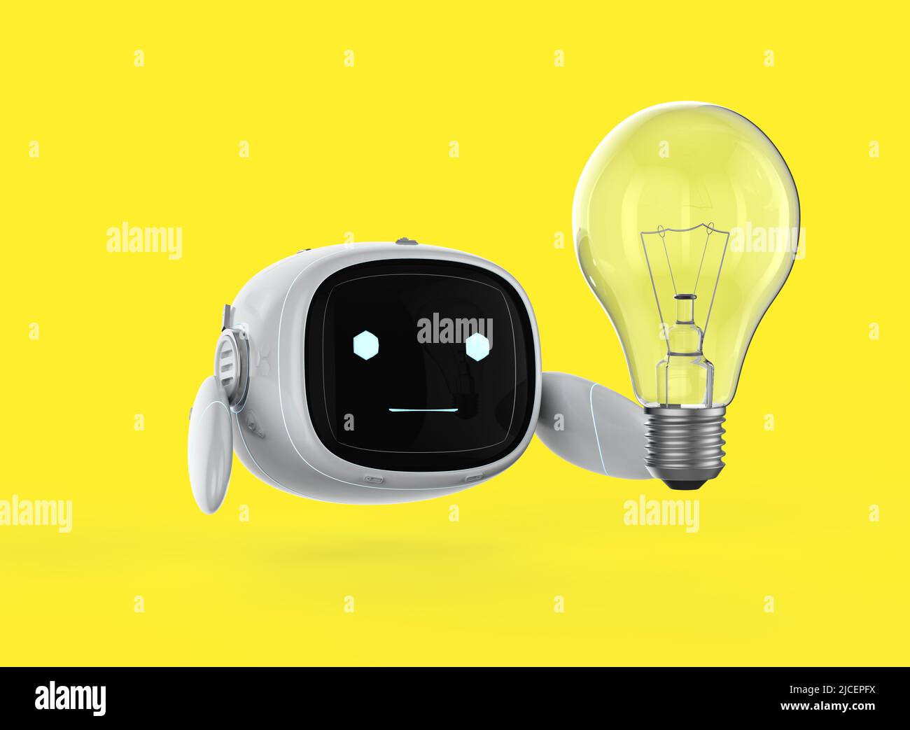 3d rendering cute assistant artificial intelligence robot no leg with idea light bulb Stock ...