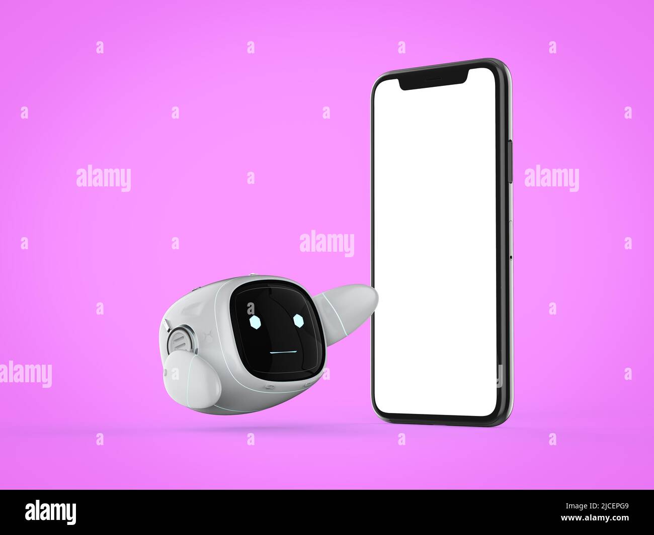 3d rendering cute assistant artificial intelligence robot no leg with empty screen mobile phone ...