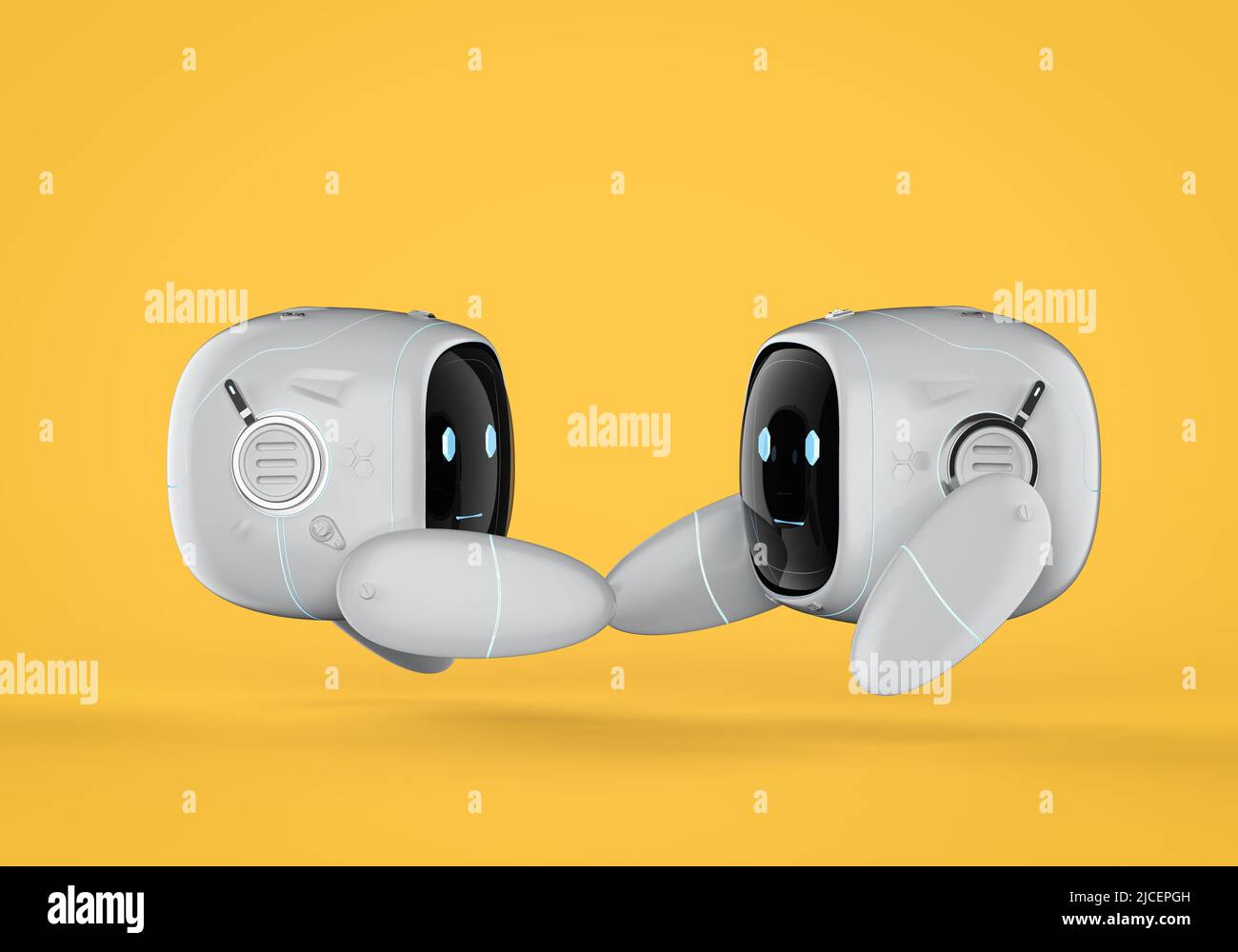 3d rendering cute assistant artificial intelligence robot no leg with cartoon character hand ...