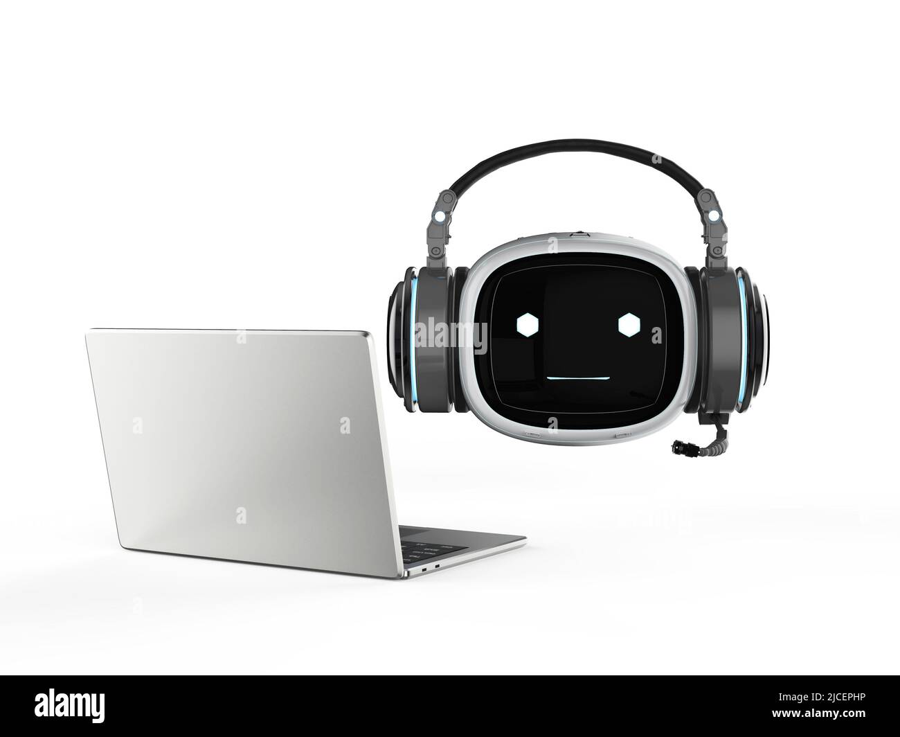 3d rendering cute assistant artificial intelligence robot no leg work with headphone and ...