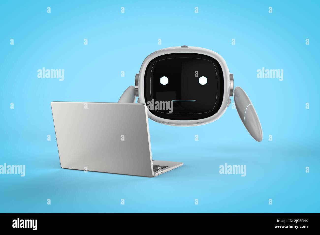 3d rendering cute assistant artificial intelligence robot no leg with cartoon character work ...