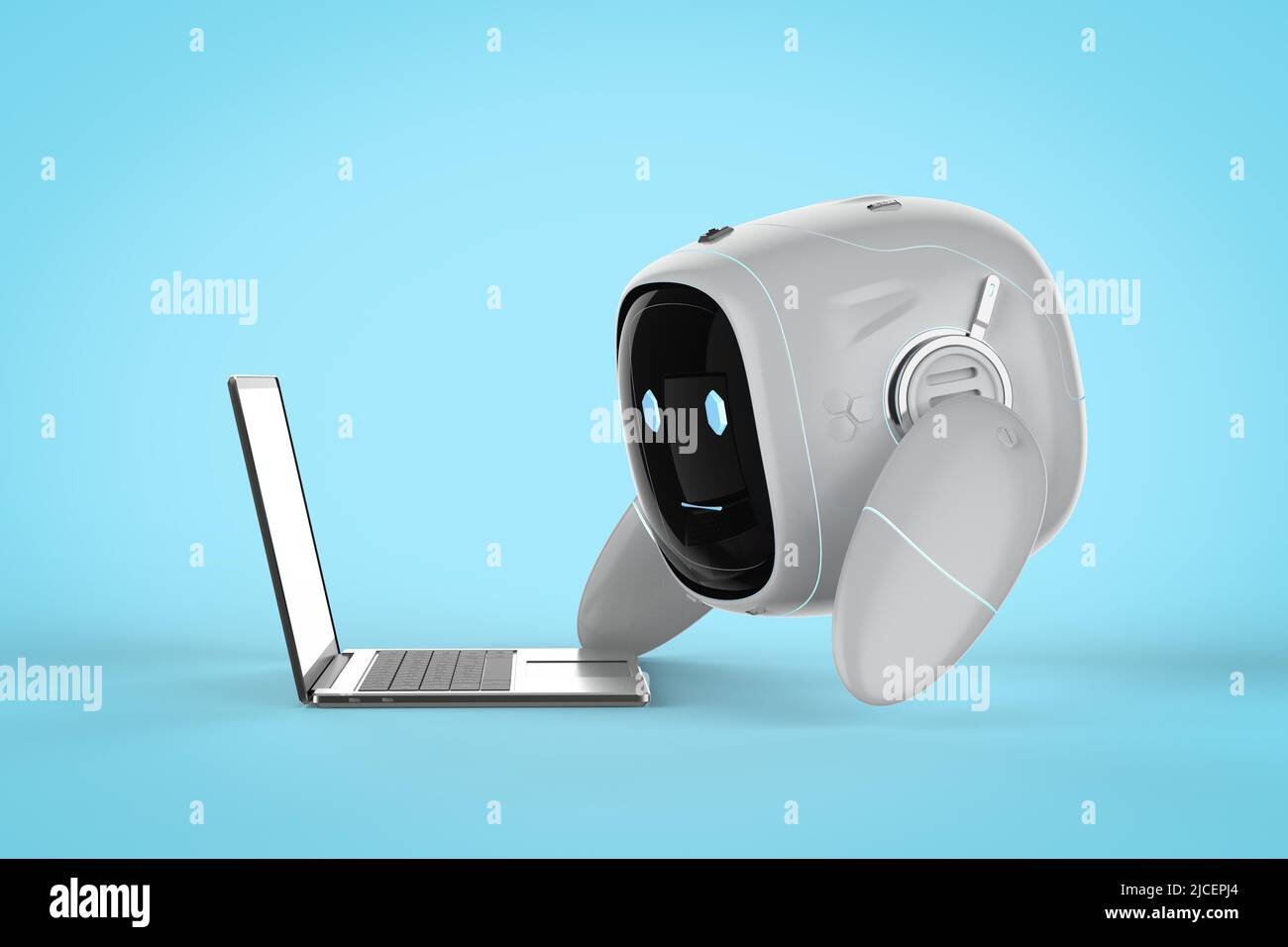 3d rendering cute assistant artificial intelligence robot no leg with cartoon character work ...