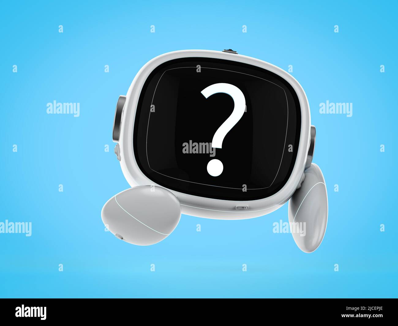3d rendering cute assistant artificial intelligence robot no leg with question mark Stock Photo ...
