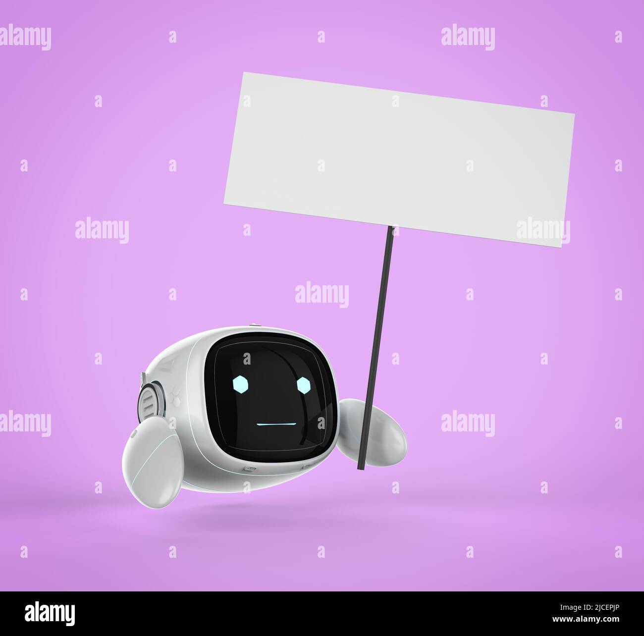 3d rendering cute assistant artificial intelligence robot no leg with blank sign Stock Photo - Alamy