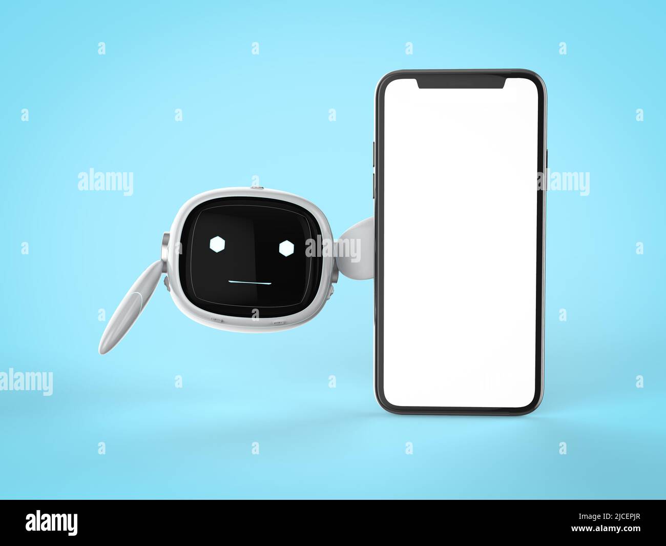 3d rendering cute assistant artificial intelligence robot no leg with empty screen mobile phone ...
