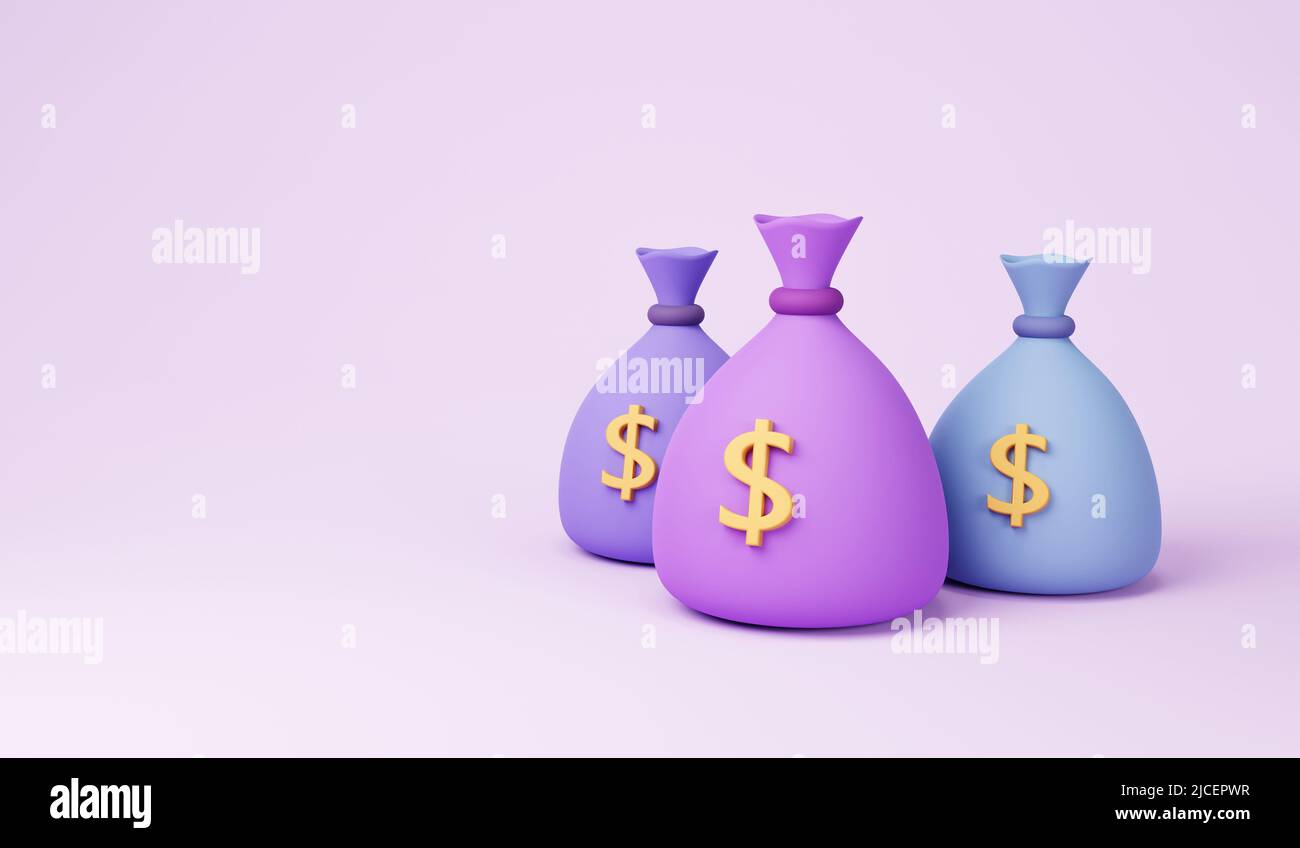 money bags icon, money saving concept. difference money bags on purple ...