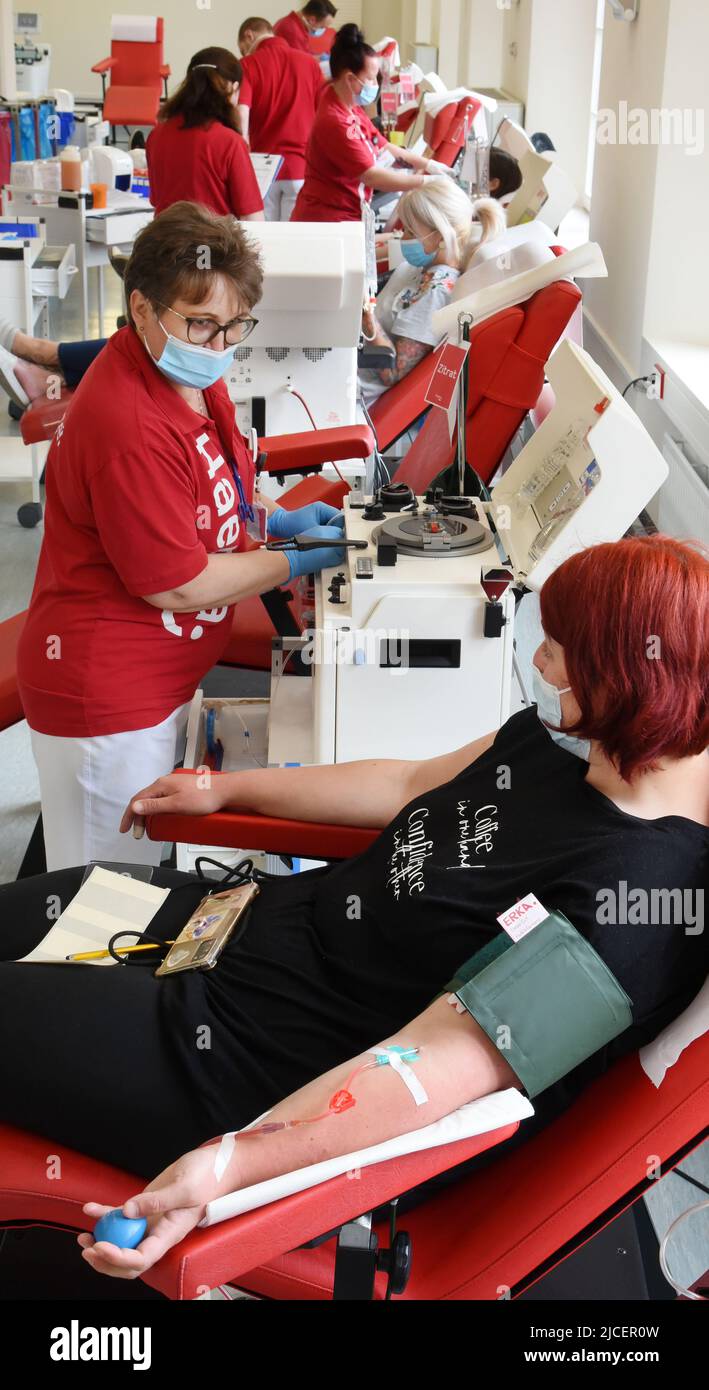 Leipzig, Germany. 09th June, 2022. At Haema AG's blood donation center ...