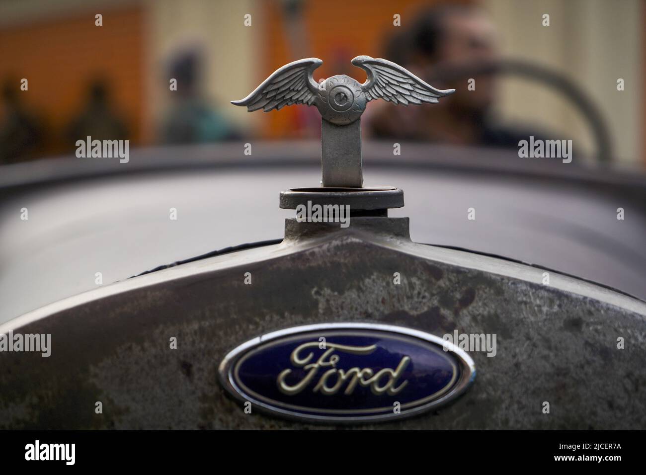 Detail of a Ford vehicle during an antique car show. (Photo by Camilo ...
