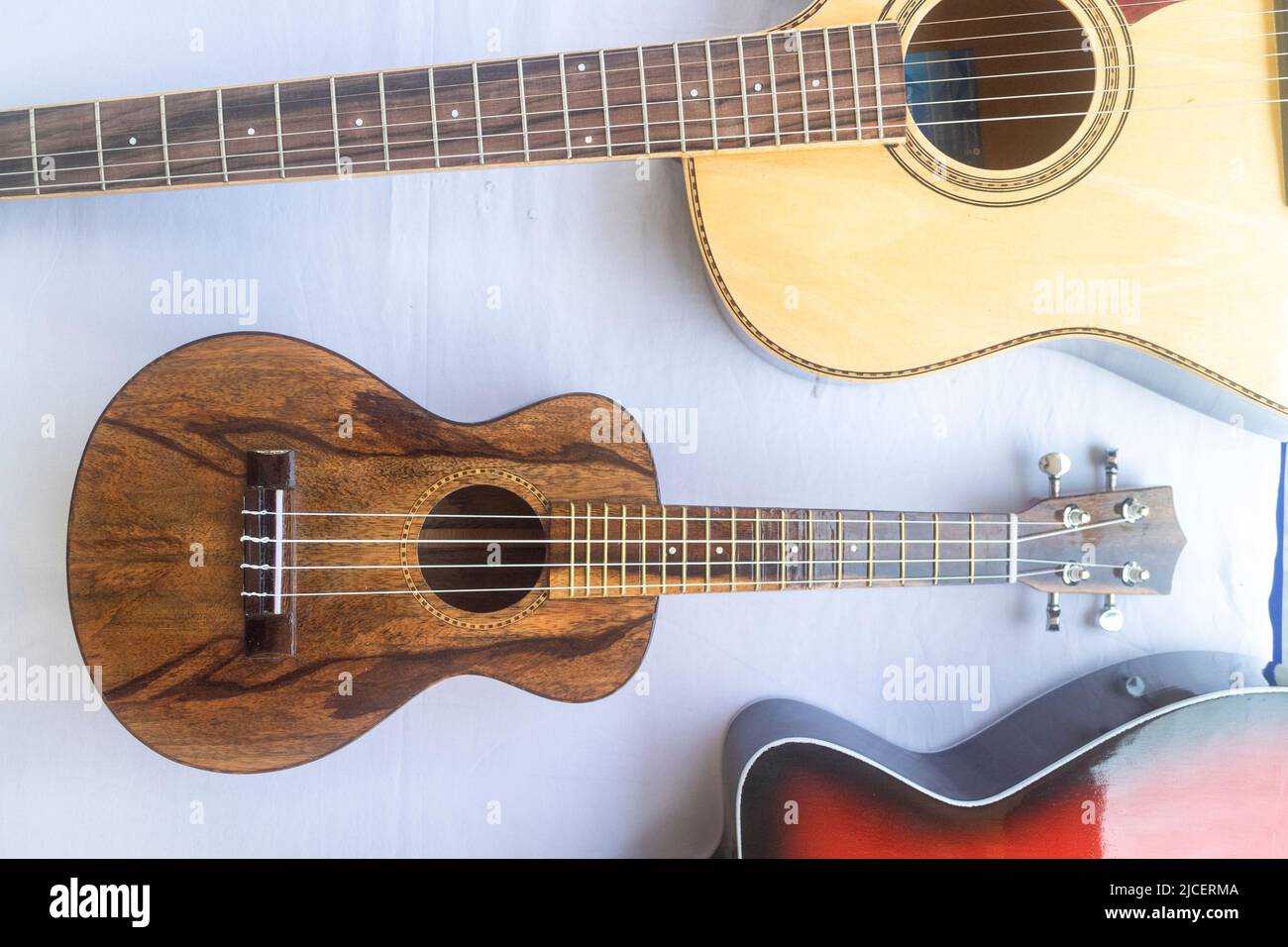 Cebu made guitars of different colors and sizes at a stall in Lapulapu ...