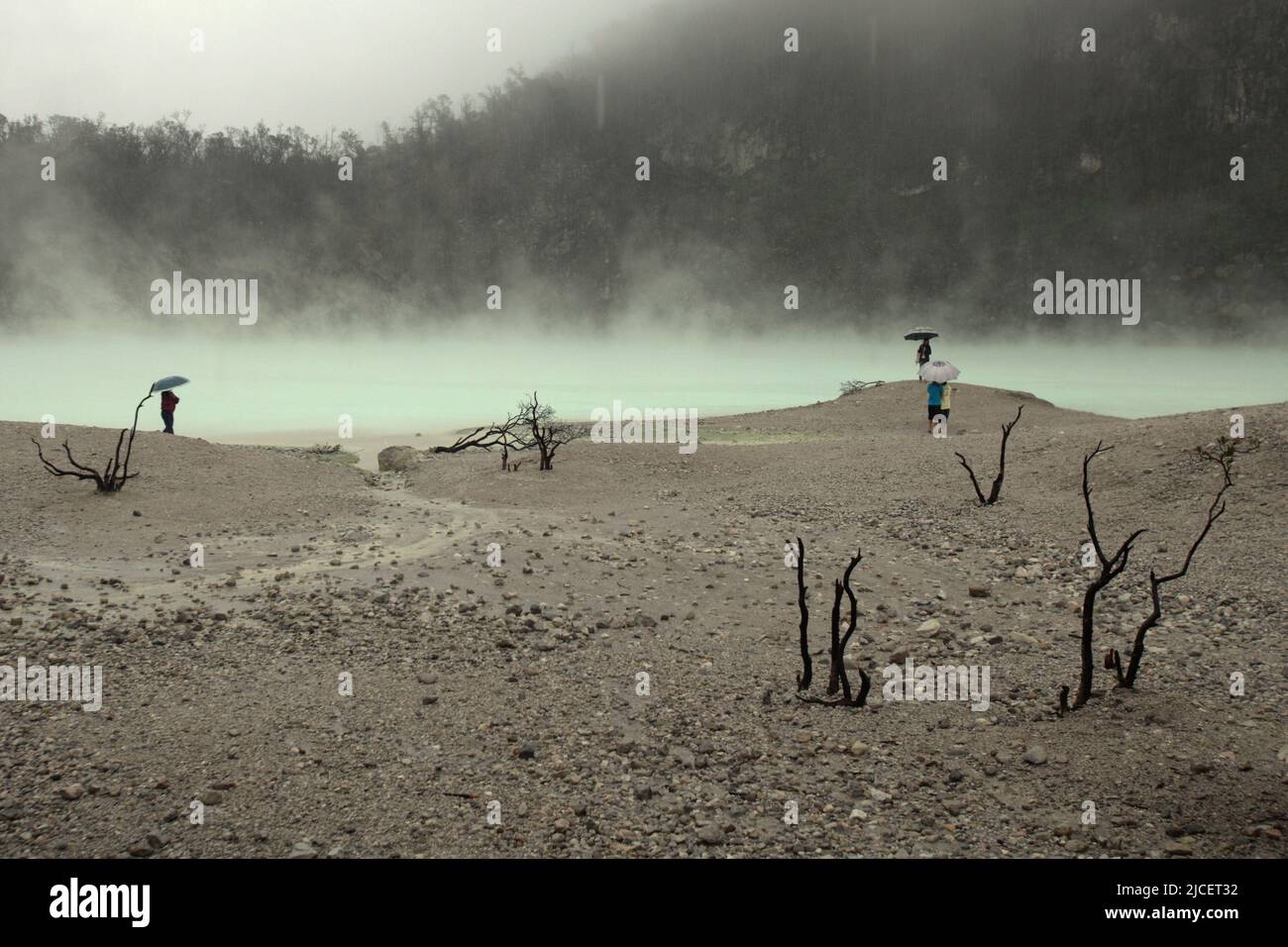 Crater lake of Mount Patuha, which is popularly known as Kawah Putih ...