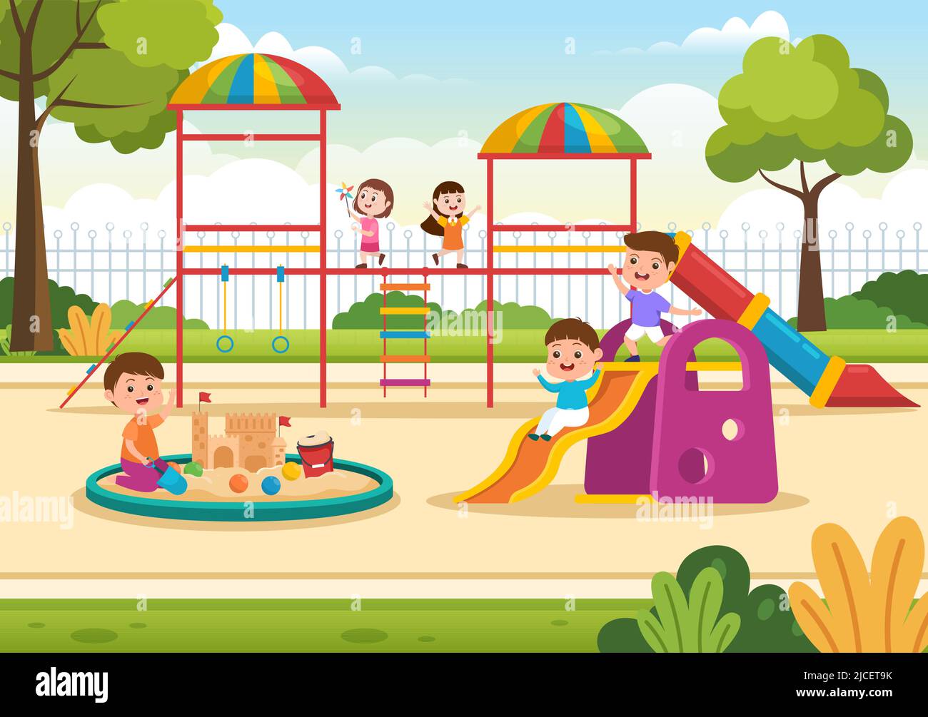 Children Playground with Swings, Slide, Climbing Ladders and More in ...