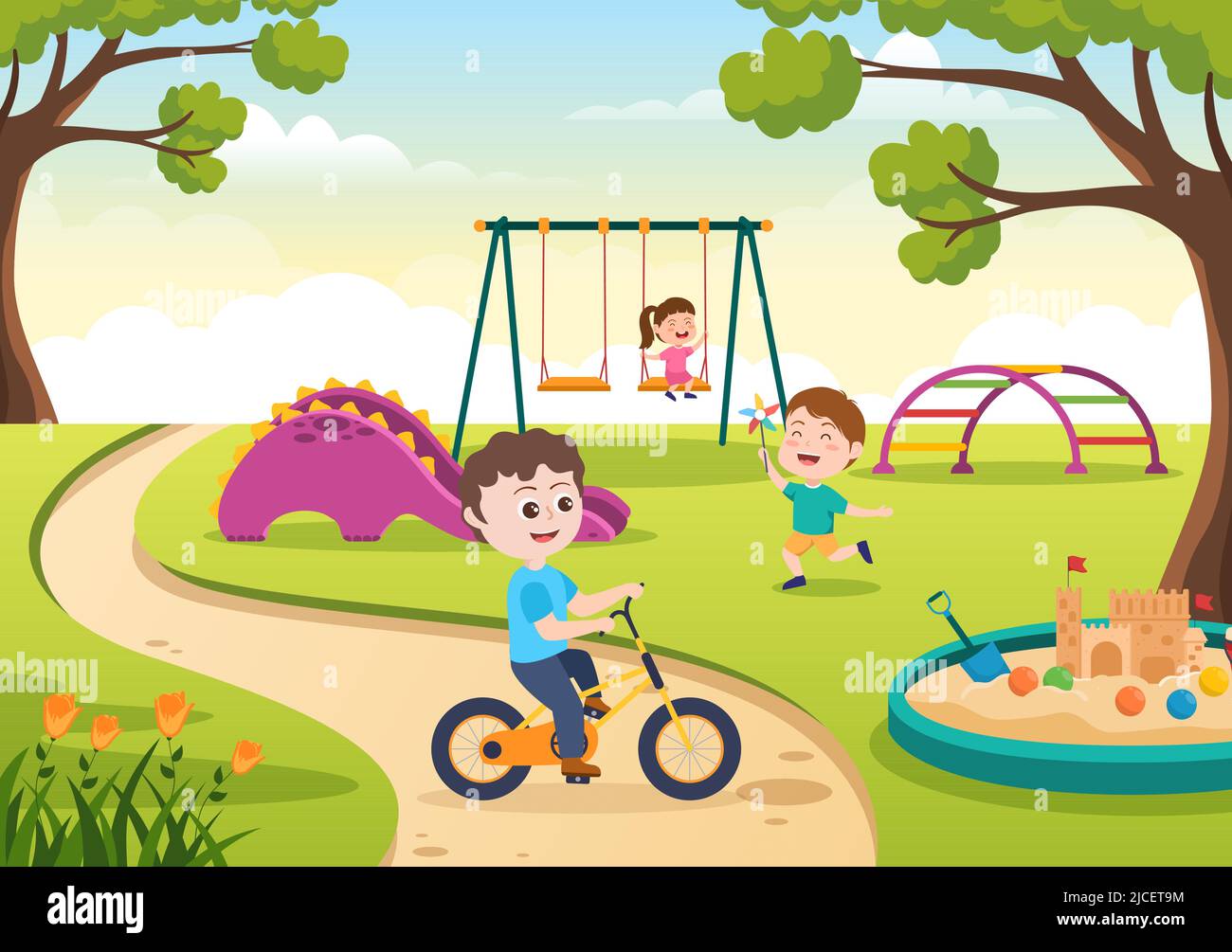 Children Playground with Swings, Slide, Climbing Ladders and More in ...