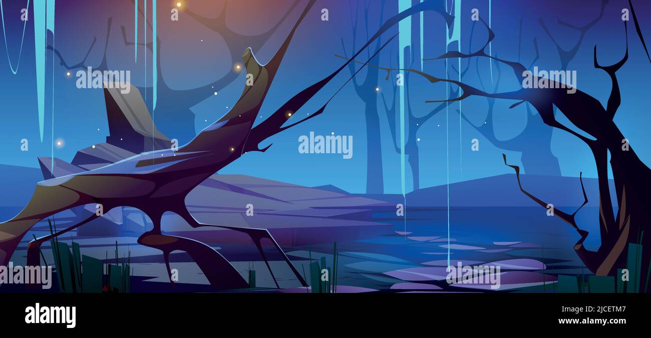 Scary dark forest at night. Halloween background with spooky woods ...