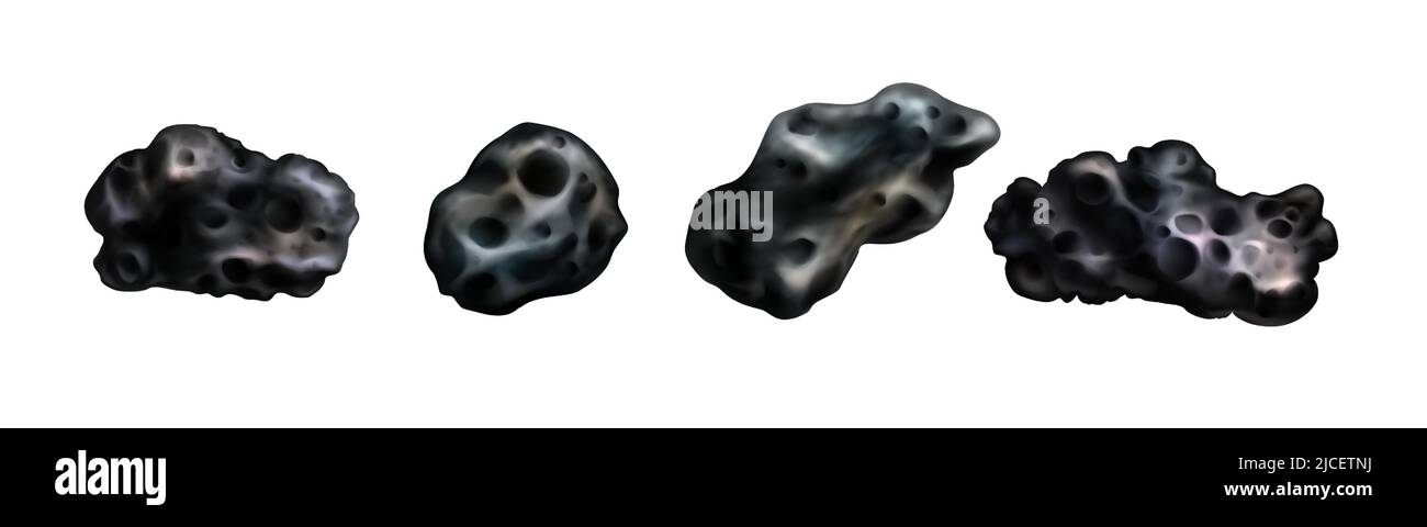 Stone asteroids realistic vector illustration. Meteor or space boulder ...
