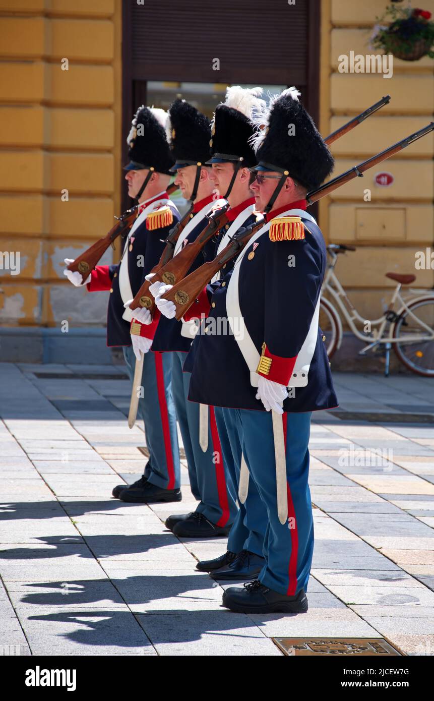 Soldiers in historical uniforms during the shift of the guard Stock ...
