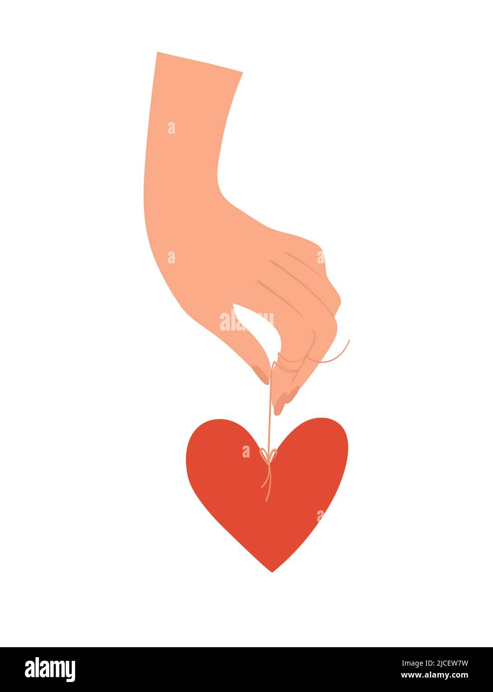 A hand holds a heart symbol on a string. Concept symbol of love ...